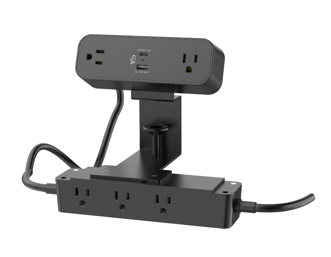 Desktop Clamp Mounted + Inline under desk power strip - Tonghua